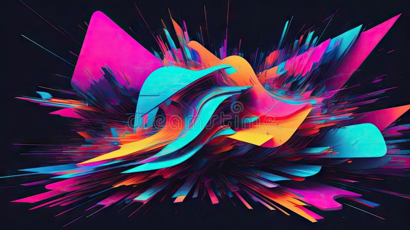 Bright Neon Glitch Art with Distorted Shapes and Erratic Movements ...