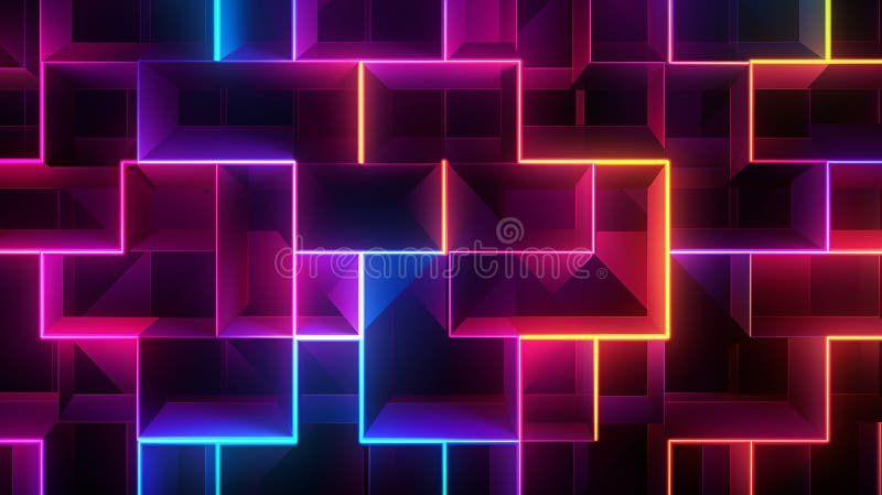 Neon Tech Style Design in Abstract Shapes and Lines. Stock Illustration ...
