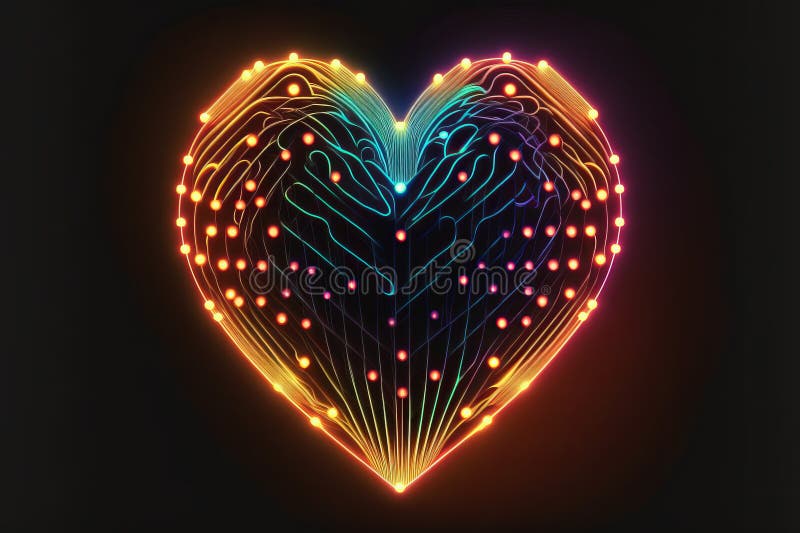 Bright Neon Heart on Black Background Stock Illustration - Illustration ...
