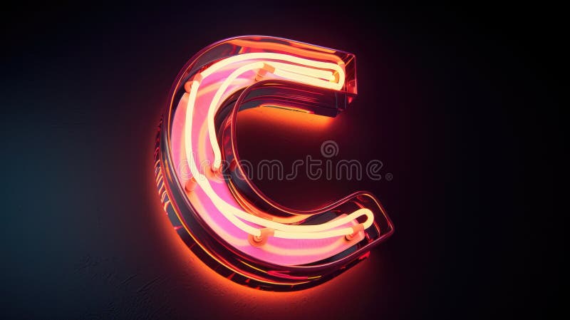 Neon Letter C on Black Background Stock Image - Image of generated ...