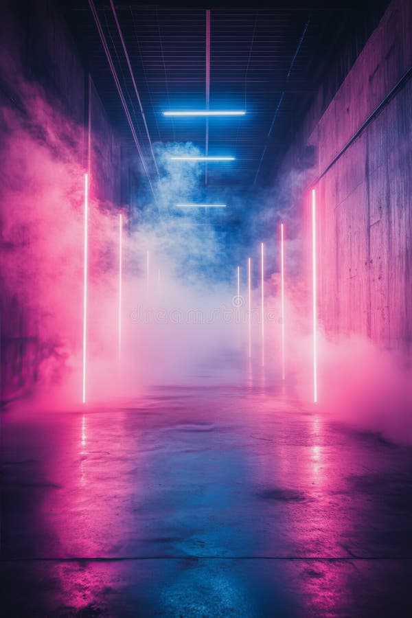 Bright Neon Columns Illuminate a Smoke Filled Space in an Artistic ...