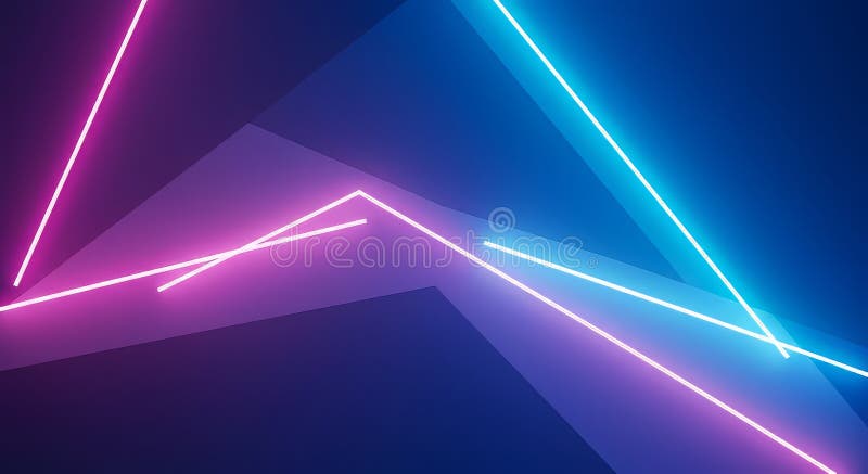 Abstract Glowing Neon Lines on Geometric Shapes with Blue Background ...