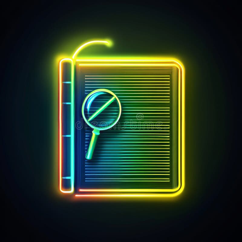 A Bright Neon Magnifying Glass Icon Inspecting a Checked Checklist ...