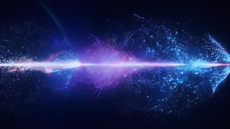 Bright Neon Particles in Blue and Pink Zip Across a Black Background ...