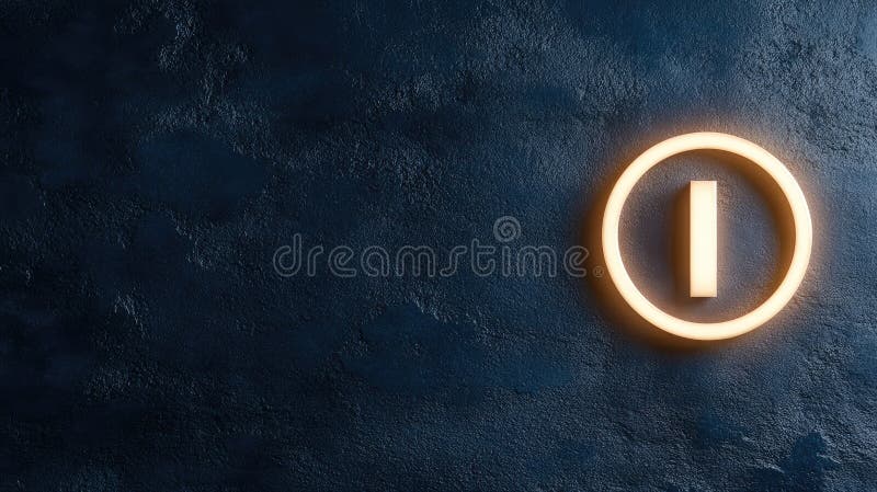 A Bright Neon Power Button Symbol Glows Against a Dark Blue Textured ...