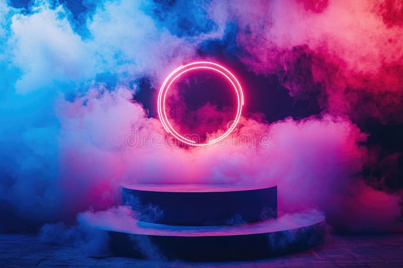 A Bright Neon Ring on a Dark Stage, Perfect for Music or Performance ...