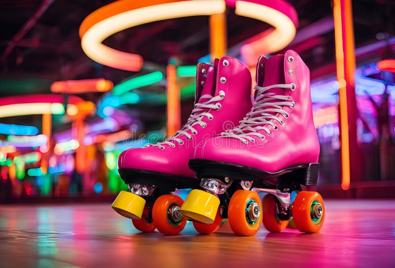 Neon Roller Skates on Colorful Stage Stock Illustration - Illustration ...