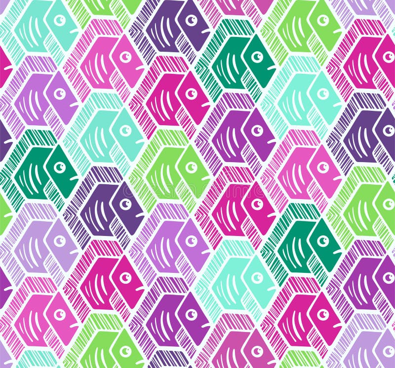 Neon Hexagonal Fish Tessellation Seamless Pattern Stock Vector ...