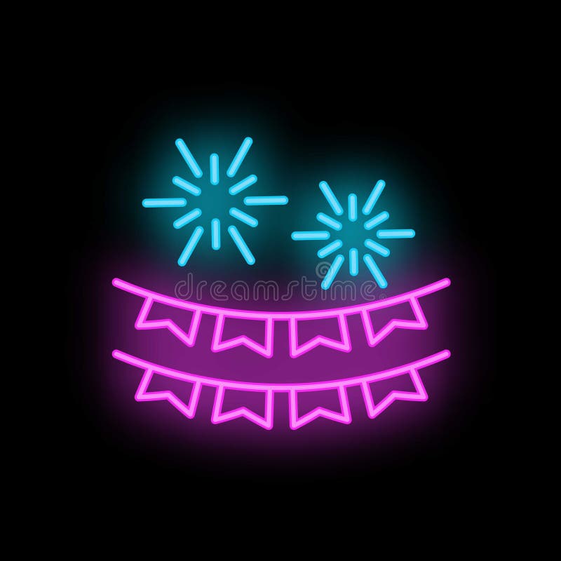 Neon Sign of Fireworks Exploding Over Festive Bunting for Holiday ...