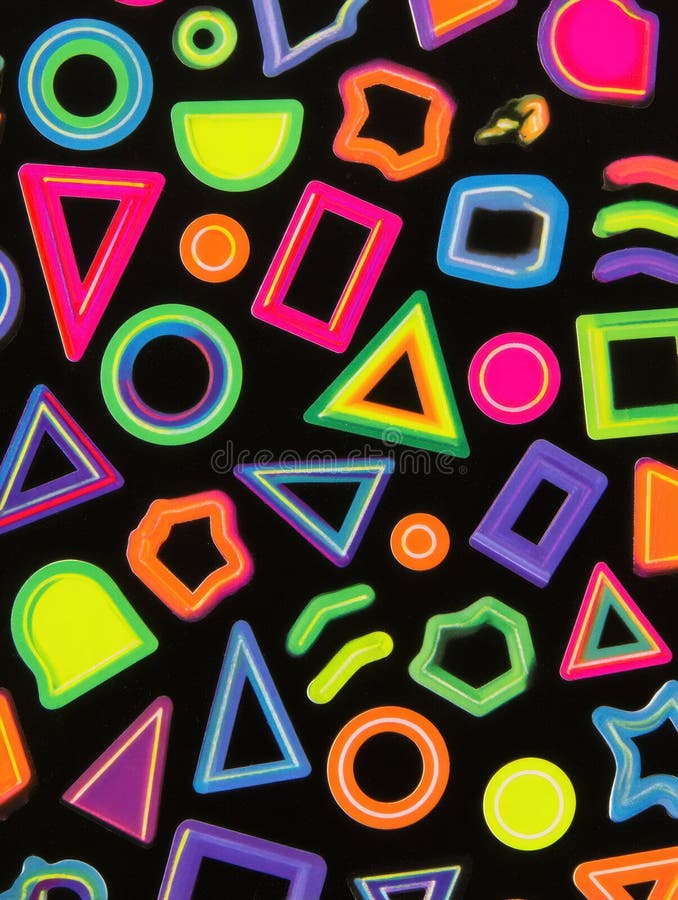 Floating Bold Neon Stickers on a Black Background Create a Vibrant and ...