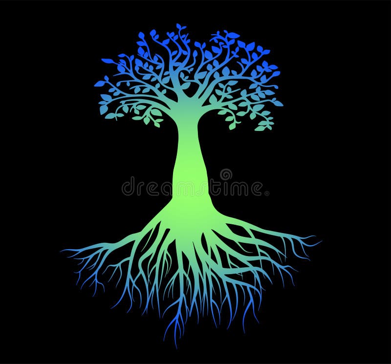 Bright, Neon Tree Of Life With Thick Roots Close-up. Stock Vector ...