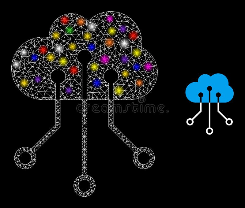 Bright Net Cloud Network Icon with Glare Colorful Light Spots Stock ...