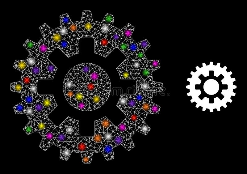 Bright Mesh Cogwheel Icon with Glare Colored Lightspots Stock Vector ...
