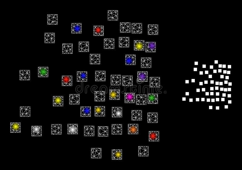 Bright Net Scattered Square Particles Icon with Glare Colorful Light ...
