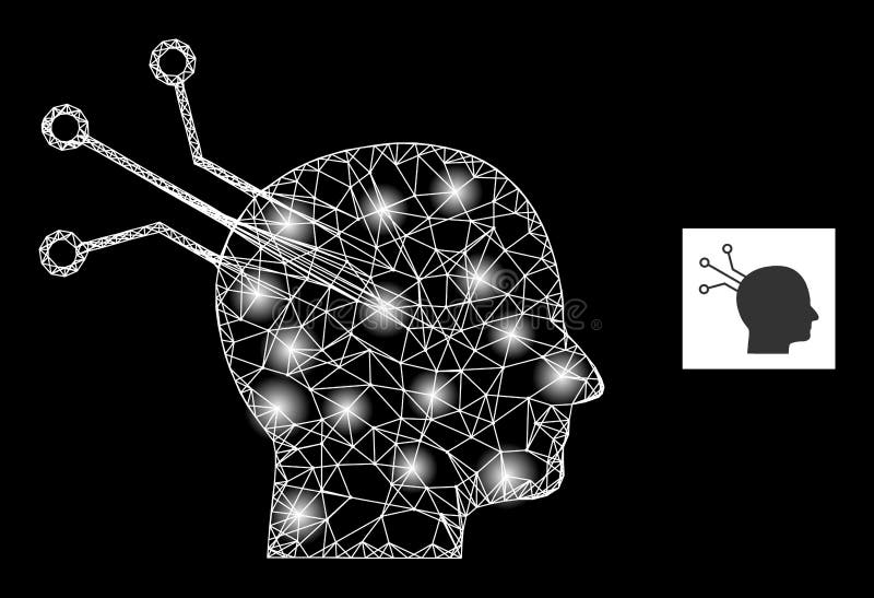 Bright Network Brain Link Mesh Icon with Sparkles Stock Vector ...