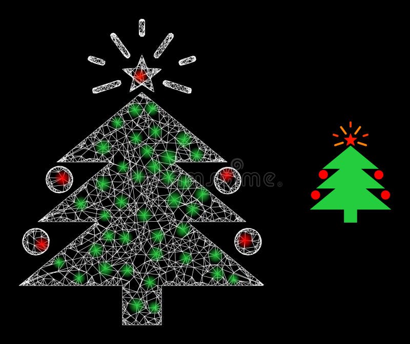 Bright Network Christmas Fir Tree with Bright Glare Spots Stock Vector ...