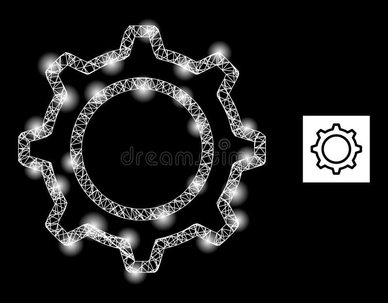 Bright Network Contour Gear Mesh Icon with Sparkles Stock Vector ...