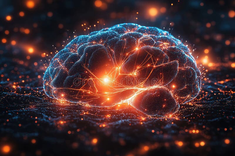 Vibrant Digital Representation of a Brain Illustrating Neural ...