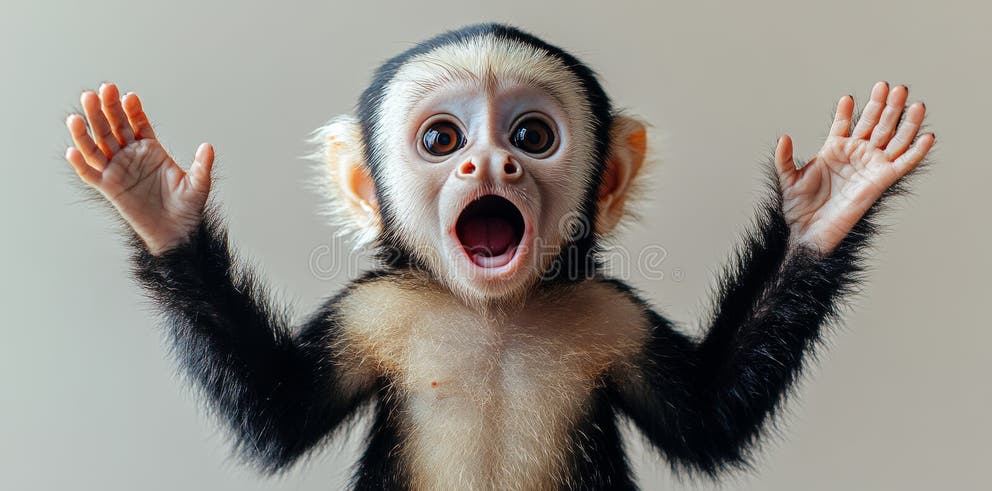 In a Bright, Neutral Setting, an Ecstatic Baby Monkey Extends Its Arms ...