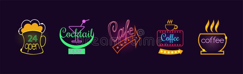 Bright Night Banner and Advertising Signboard Vector Set Stock Vector ...