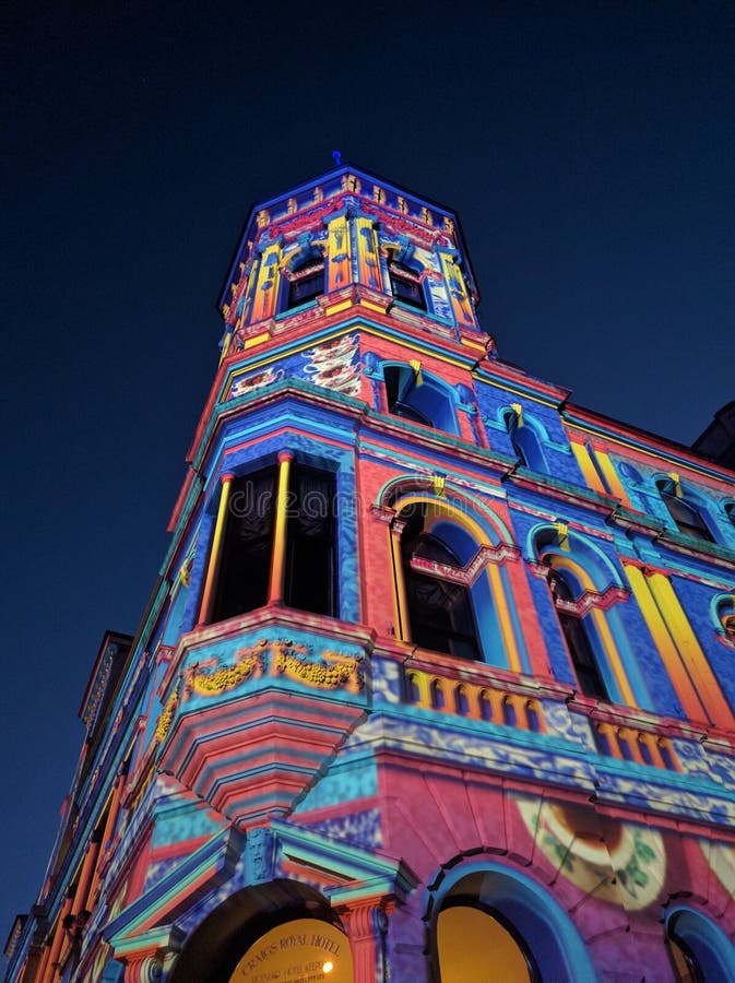 Bright night building editorial stock photo. Image of nice - 89498403