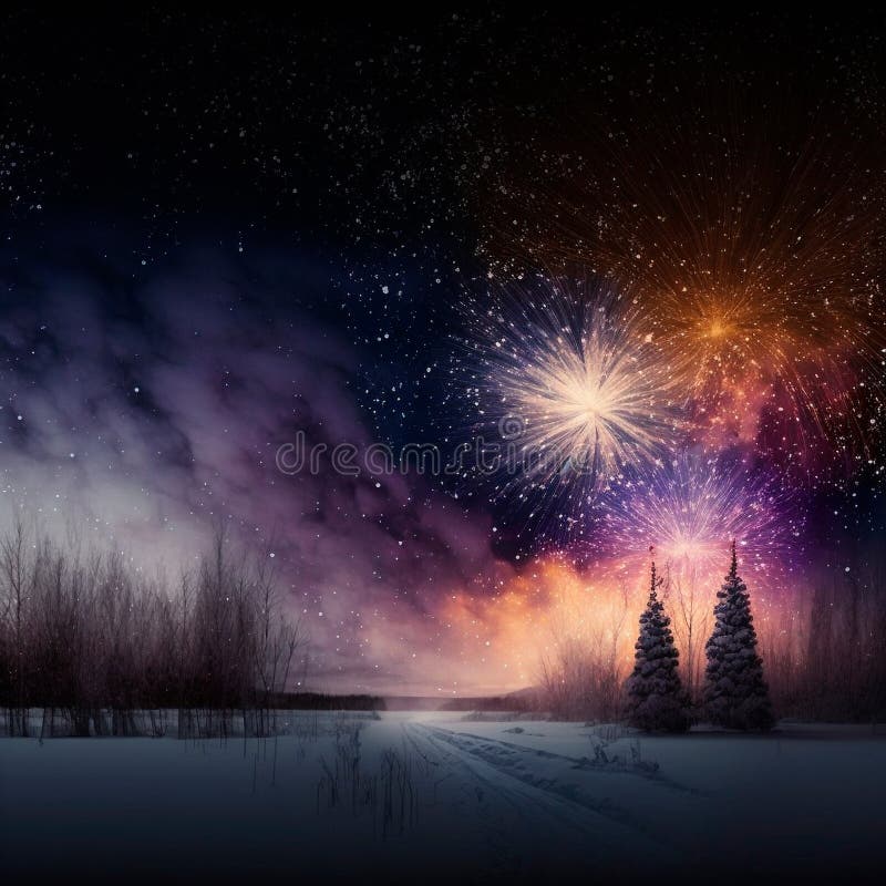 Bright Night Sky with Fireworks Stock Illustration - Illustration of ...