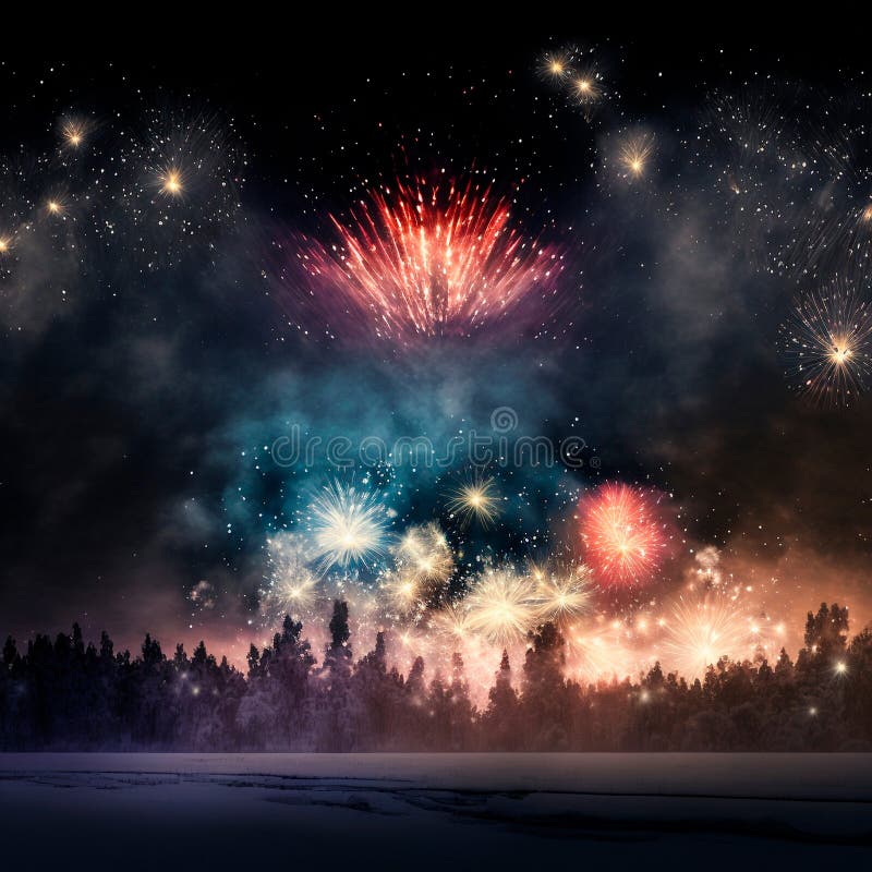 Bright Night Sky with Fireworks Stock Illustration - Illustration of ...