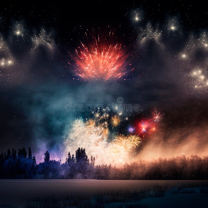 Bright Night Sky with Fireworks Stock Illustration - Illustration of ...