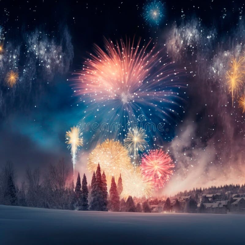 Bright Night Sky with Fireworks Stock Illustration - Illustration of ...