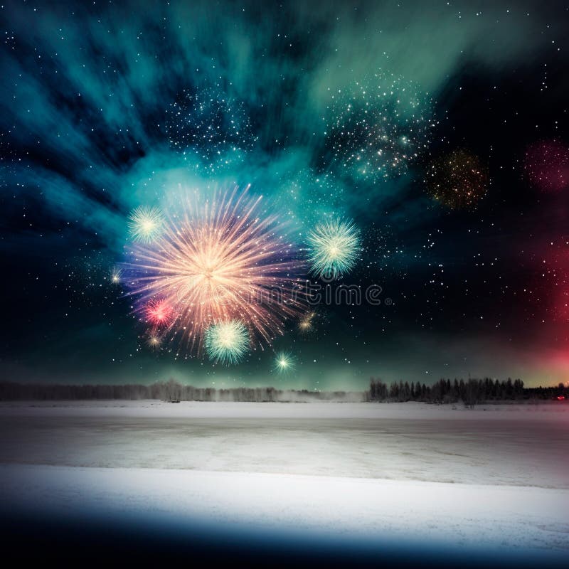 Bright Night Sky with Fireworks Stock Illustration - Illustration of ...