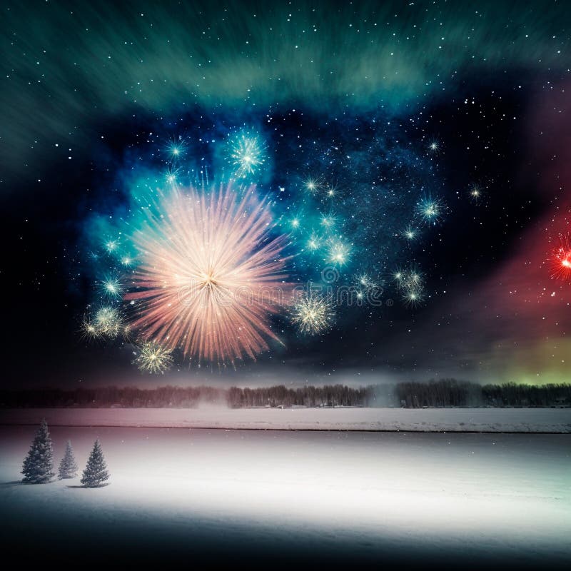 Bright Night Sky with Fireworks Stock Illustration - Illustration of ...