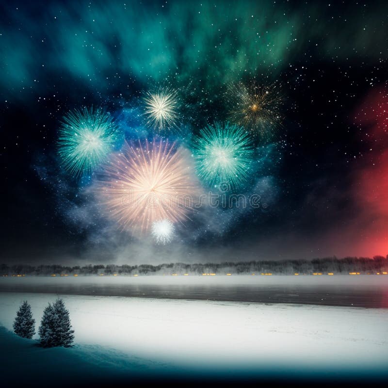 Bright Night Sky with Fireworks Stock Illustration - Illustration of ...