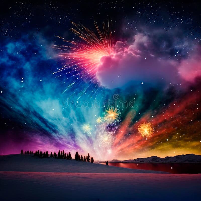 Bright Night Sky with Fireworks Stock Illustration - Illustration of ...