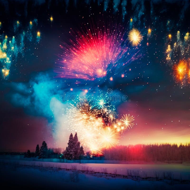 Bright Night Sky with Fireworks Stock Illustration - Illustration of ...