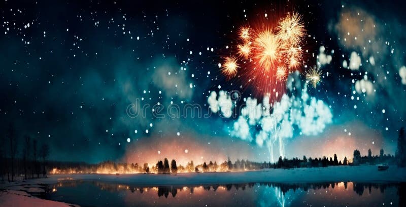 Bright Night Sky with Fireworks Stock Illustration - Illustration of ...