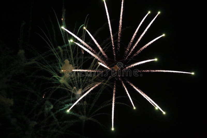 Bright Night Time Fireworks Stock Photo - Image of garden, celebrate ...