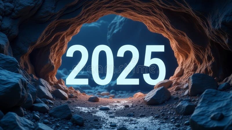Bright Numbers 2025 in a Cave Underground Stock Photo - Image of white ...