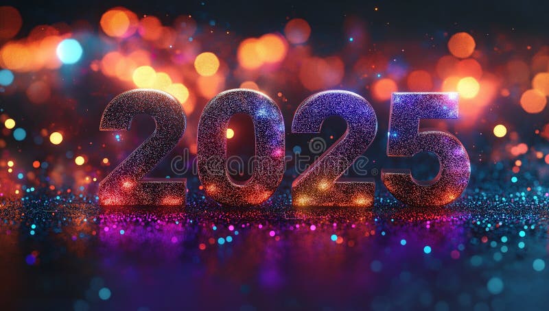 Bright 2025 Numbers with Colorful Neon Lights and Sparkles in the ...