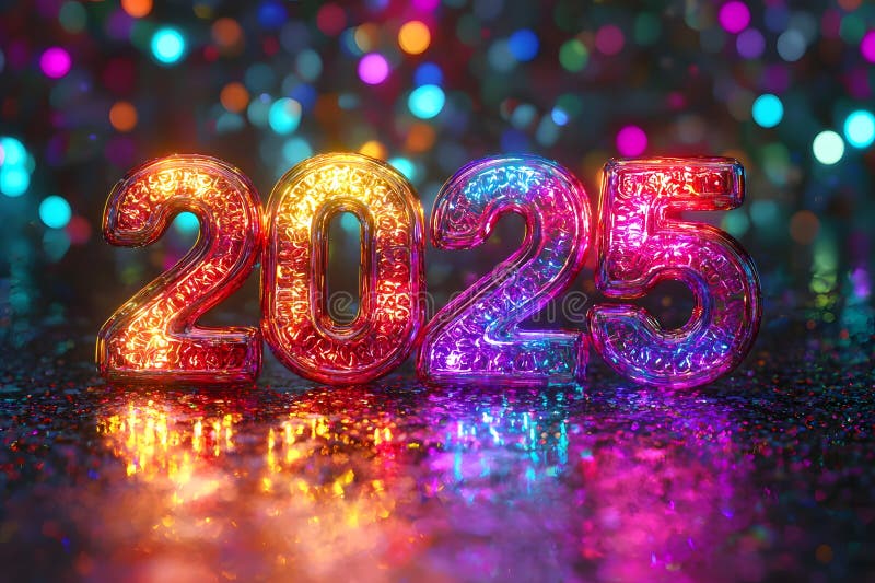 Bright 2025 Numbers Shimmer Against a Festive, Colorful Backdrop ...