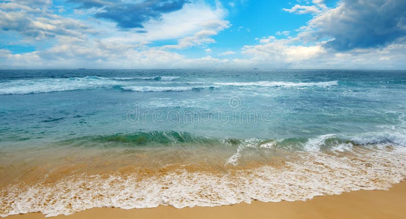 Bright Ocean Landscape. Sea Waves and Beautiful Sky Stock Image - Image ...