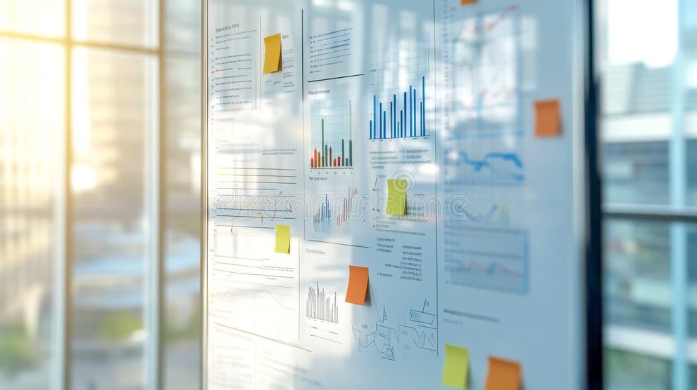 Business Strategy Planning Showing Graphs and Charts on Whiteboard ...