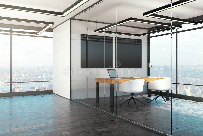 Bright Office Interior with Poster Stock Illustration - Illustration of ...