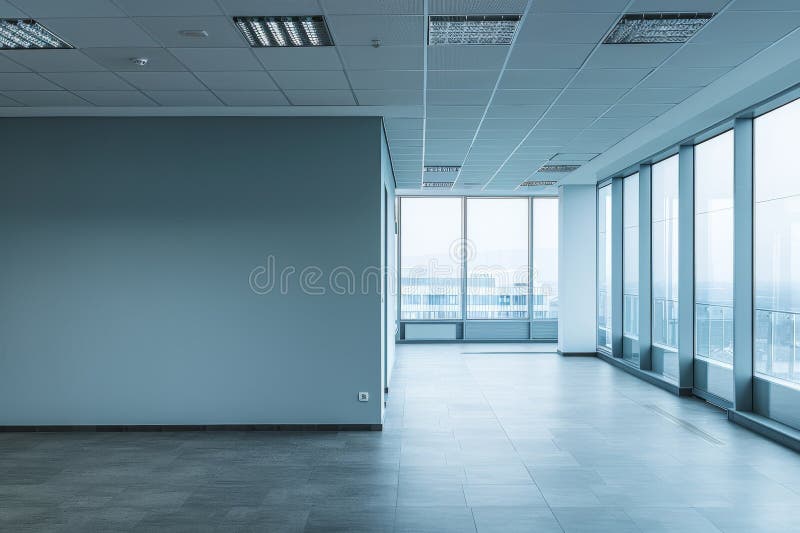 Bright Office with Large Windows and Empty Space Stock Photo - Image of ...