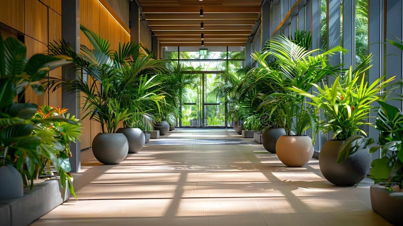 Bright Office Lobby with Lush Green Plants Inviting and Spacious ...