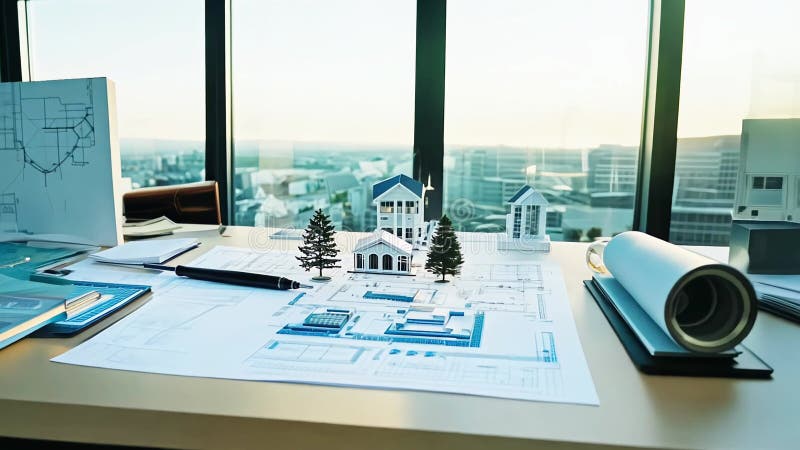 Bright Office Space with Architectural Scale Models of Buildings ...