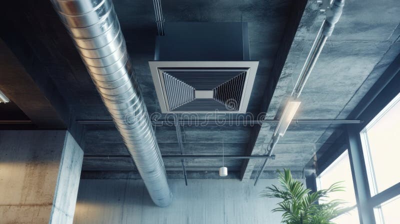 Modern Office Interior with Exposed Ductwork and Contemporary Air Vents ...