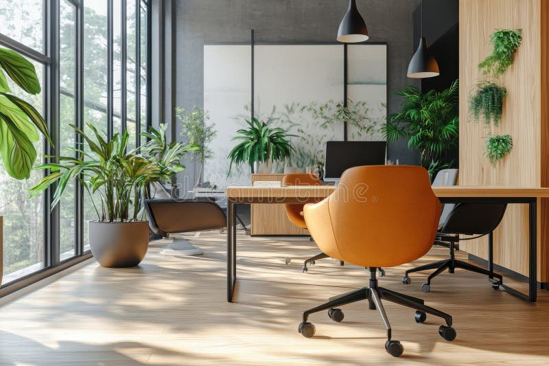 Modern Workspace Design Featuring Indoor Plants Office Environment High ...
