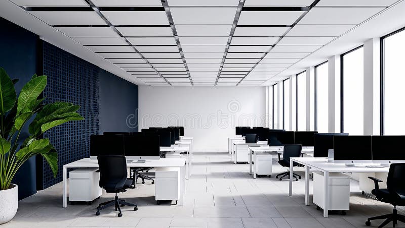 Bright Office Space with Modern Workstations and Ample Daylight Stock ...