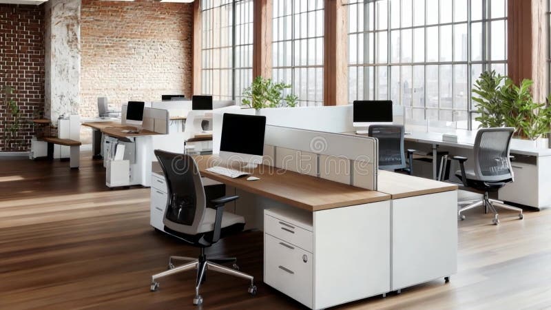 Modern Office Interior Featuring Spacious Workstations and Large ...