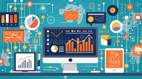 Bright Office Wall with Colorful Charts, Graphs, and Sticky Notes ...